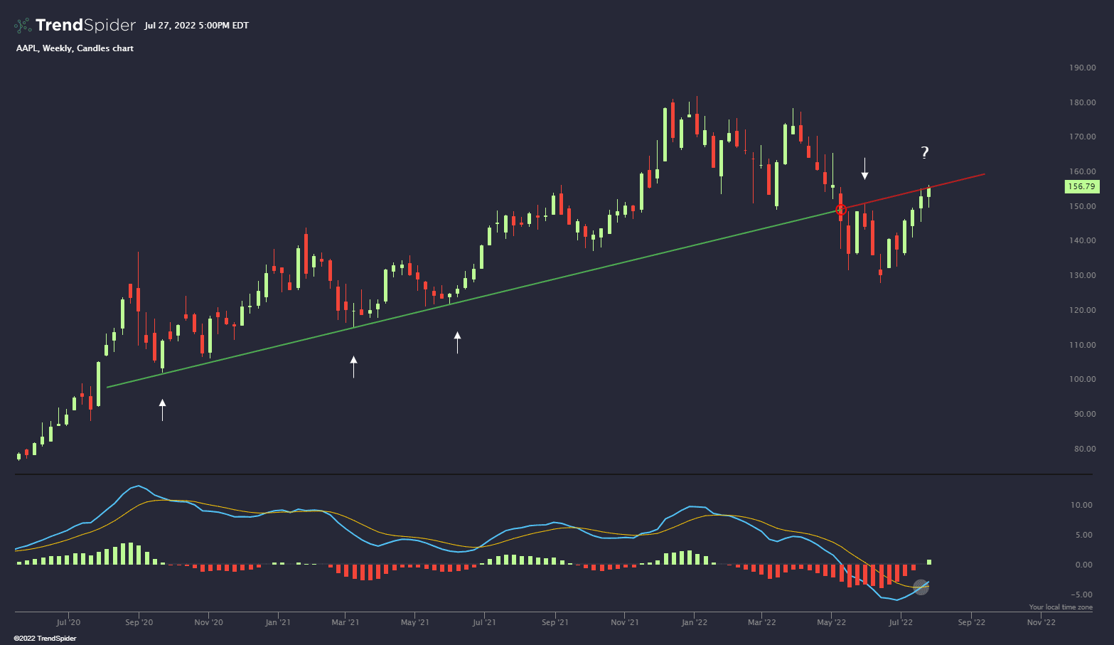AAPL,Weekly Candlestick chart published by TrendSpider on TrendSpider