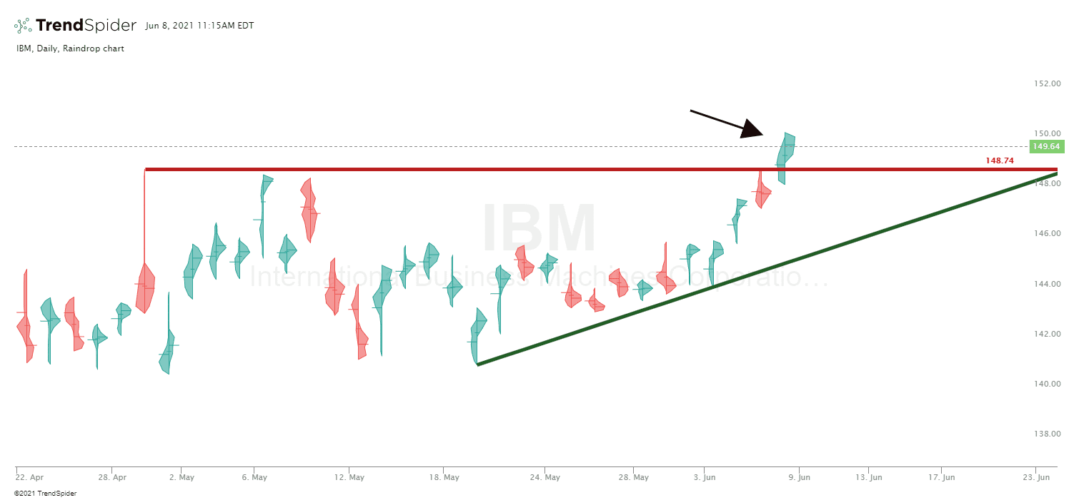 IBM,Daily Raindrop chart published by TrendSpider on TrendSpider